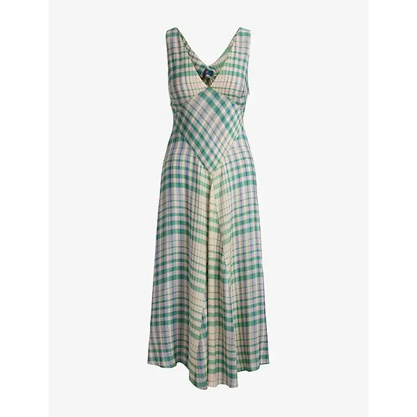 Polo Ralph Lauren Checked Panelled Woven Midi Dress - 2009 Blue-mauve Plaid