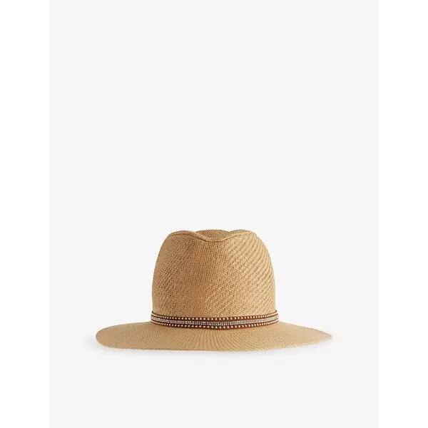 Melissa Odabash Woven Fedora Hat - Tan/stud Belt