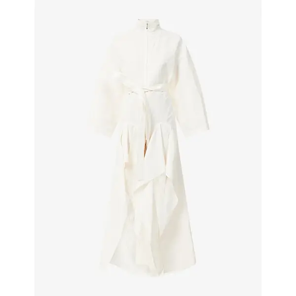 Alaïa Ruffle-hem Belted Poplin Jumpsuit - Ivoire