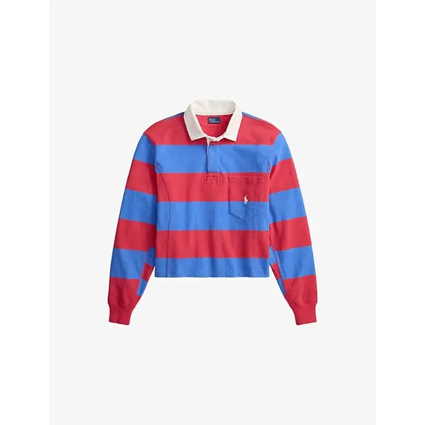 Polo Ralph Lauren Striped Relaxed-fit Cotton-jersey Rugby Shirt - Sunset Red/grenwch Blue