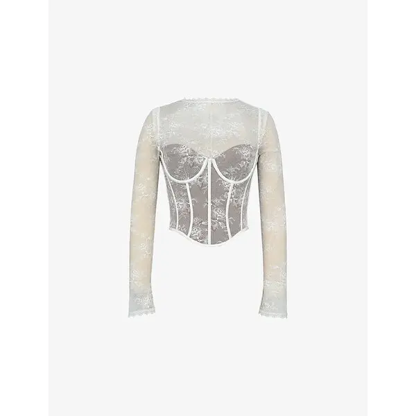 House Of Cb Zoe Long-sleeved Lace Corset Top - Vintage Ivory