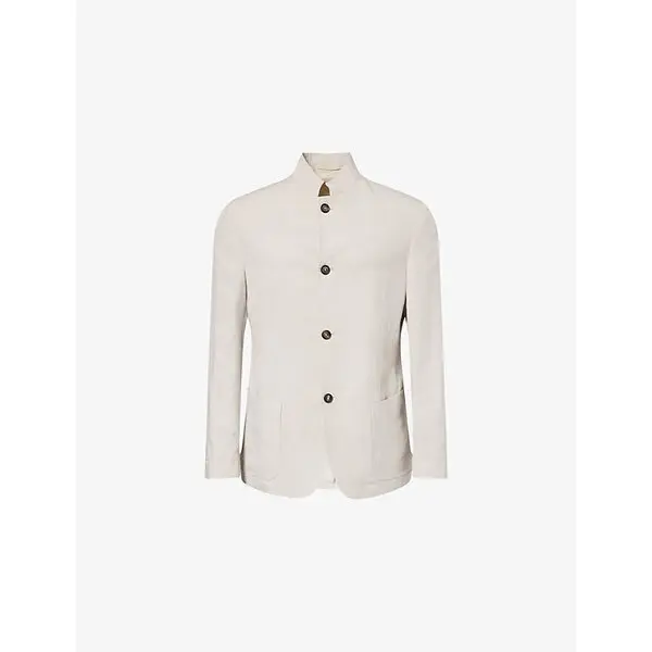 Eleventy Stand-collar Linen-blend Jacket - Sand