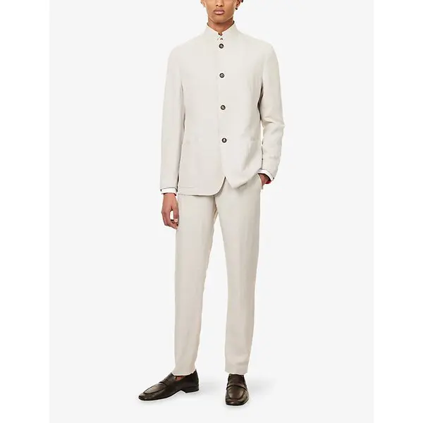 Eleventy Stand-collar Linen-blend Jacket - Sand