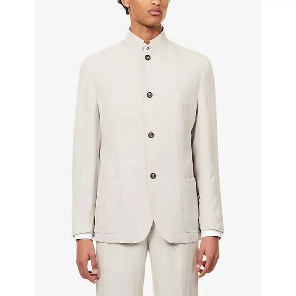 Eleventy Stand-collar Linen-blend Jacket - Sand