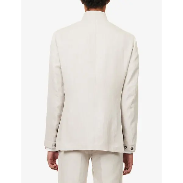 Eleventy Stand-collar Linen-blend Jacket - Sand