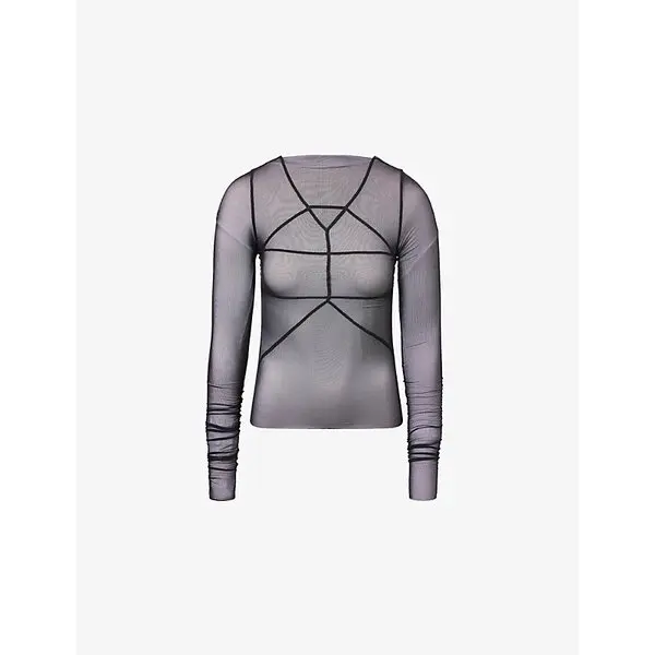 Rick Owens Temple Geometric Seam Sheer Tulle Top - Black
