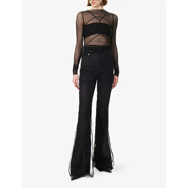 Rick Owens Temple Geometric Seam Sheer Tulle Top - Black
