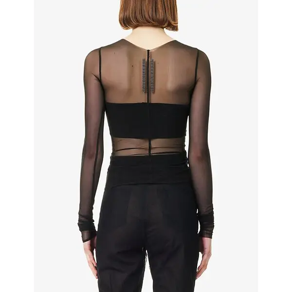 Rick Owens Temple Geometric Seam Sheer Tulle Top - Black