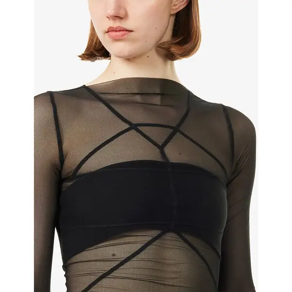Rick Owens Temple Geometric Seam Sheer Tulle Top - Black