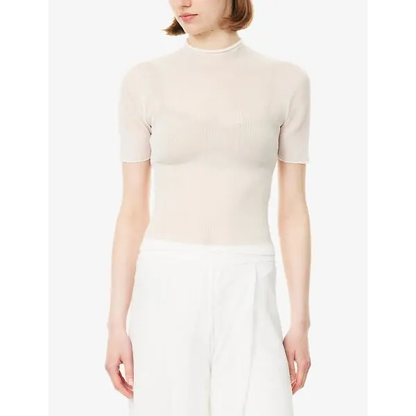 CFCL High-neck Sheer Knitted Top - White
