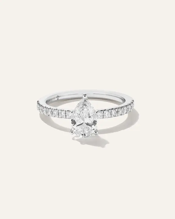 Quince Lab-grown Diamond Pear Petite Pave Engagement Ring, 1 Carat - Platinum