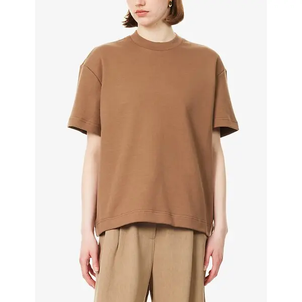 THE FRANKIE SHOP Boxy-fit Cotton-blend T-shirt - Light Brown