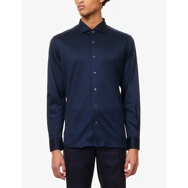 Corneliani Regular-fit Long-sleeve Cotton Shirt - Navy Blue