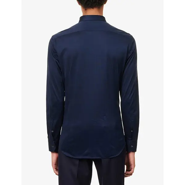 Corneliani Regular-fit Long-sleeve Cotton Shirt - Navy Blue