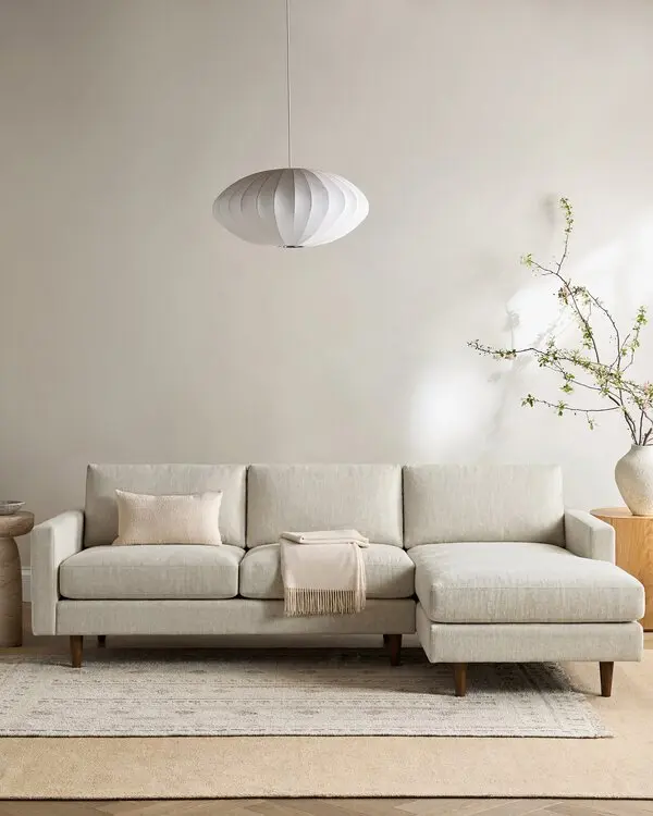 Quince Atlas Midcentury Chaise Sectional In Performance Basketweave - Fog