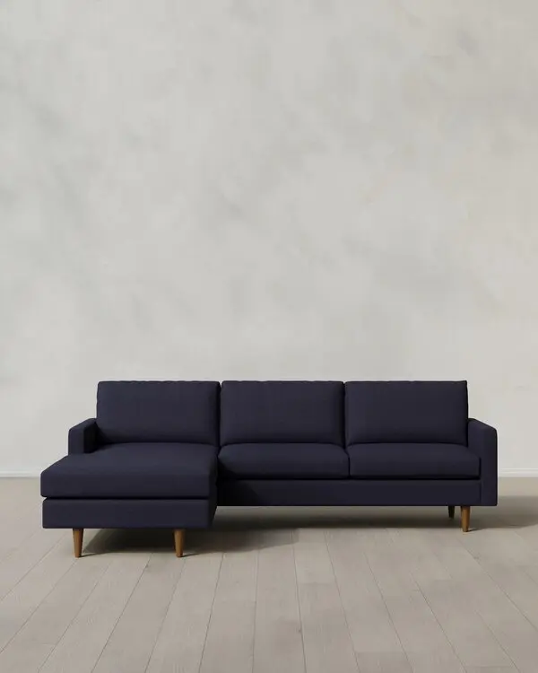 Quince Atlas Midcentury Chaise Sectional In Performance Basketweave - Navy