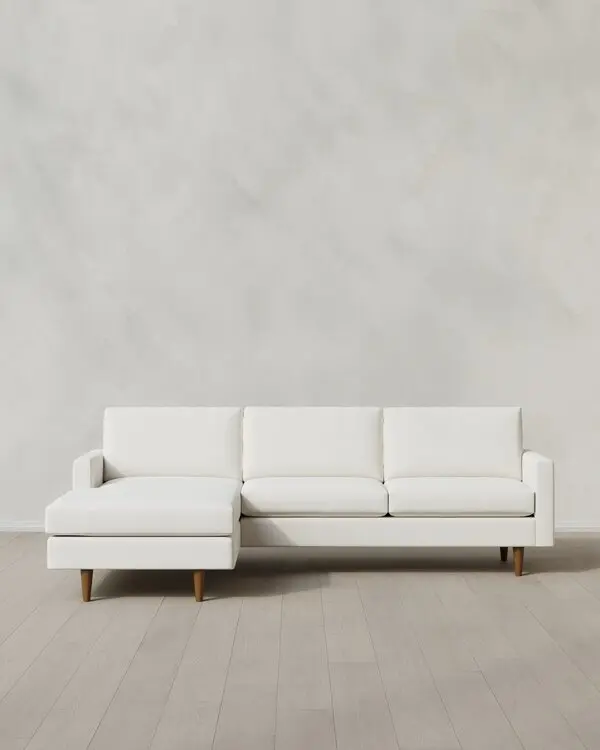 Quince Midcentury Chaise Sectional In Performance Chenille Linen Blend - Marshmallow