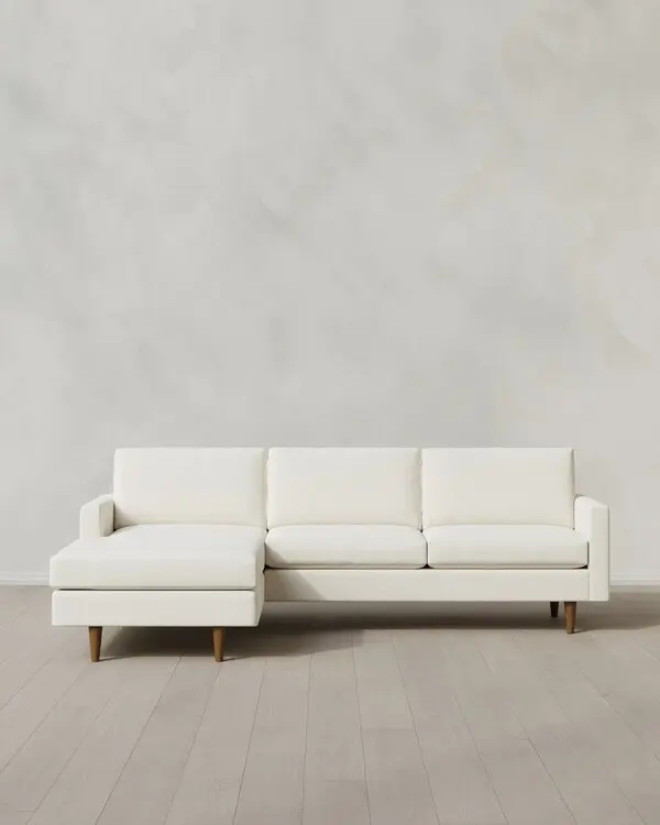 Quince Midcentury Chaise Sectional In Performance Chenille Linen Blend - Snow