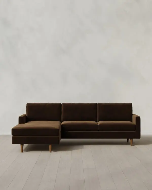 Quince Atlas Midcentury Chaise Sectional In Performance Velvet - Java