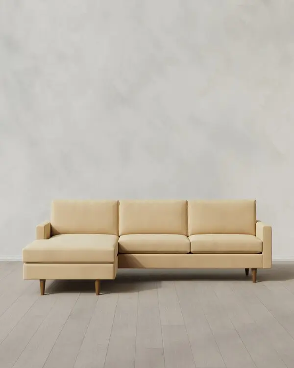 Quince Atlas Midcentury Chaise Sectional In Performance Velvet - Linen