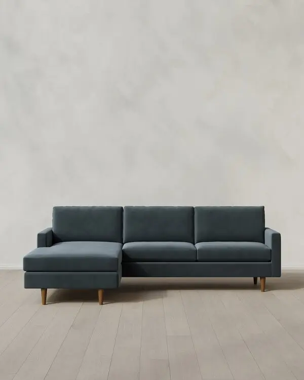 Quince Atlas Midcentury Chaise Sectional In Performance Velvet - Pine