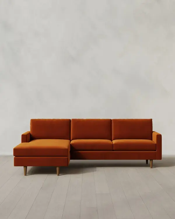 Quince Atlas Midcentury Chaise Sectional In Performance Velvet - Rust