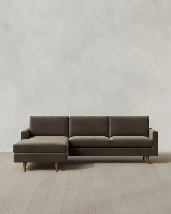 Quince Atlas Midcentury Chaise Sectional In Performance Velvet - Sable
