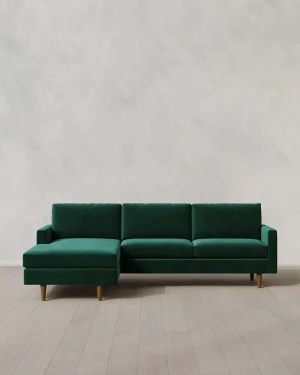 Quince Atlas Midcentury Chaise Sectional In Performance Velvet - Spruce