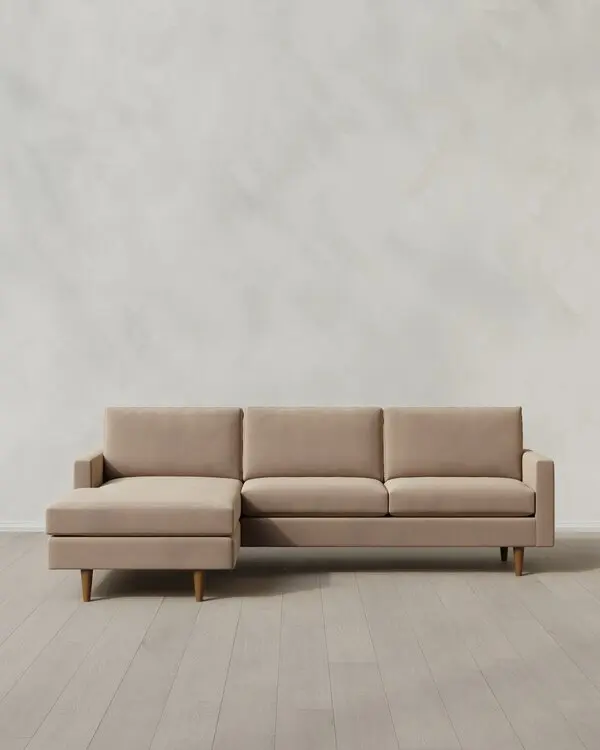 Quince Atlas Midcentury Chaise Sectional In Performance Velvet - Taupe