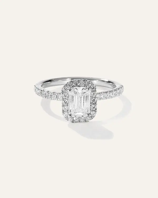 Quince Lab Grown Diamond Emerald Halo Pave Engagement Ring 1.50ct - Platinum