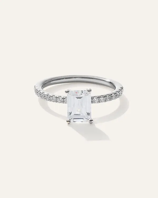 Quince Lab Grown Emerald Diamond Petite Pave Engagement Ring, 1.50ct - Platinum