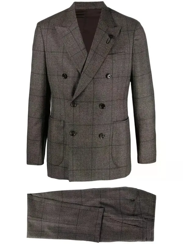 LARDINI Plaid-check Double-breasted Wool Suit