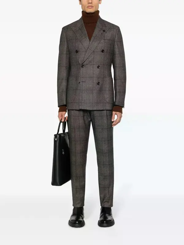 LARDINI Plaid-check Double-breasted Wool Suit