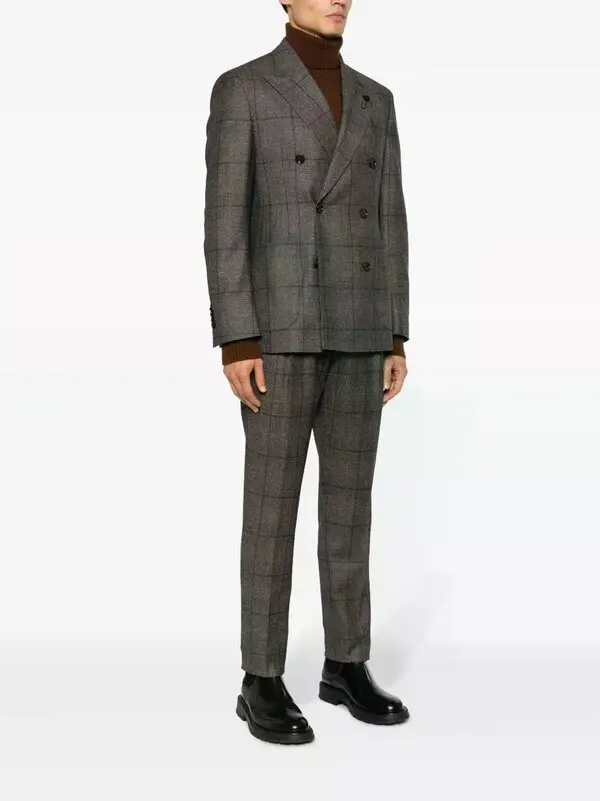 LARDINI Plaid-check Double-breasted Wool Suit