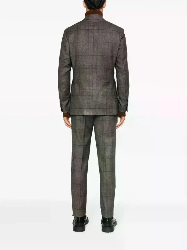 LARDINI Plaid-check Double-breasted Wool Suit