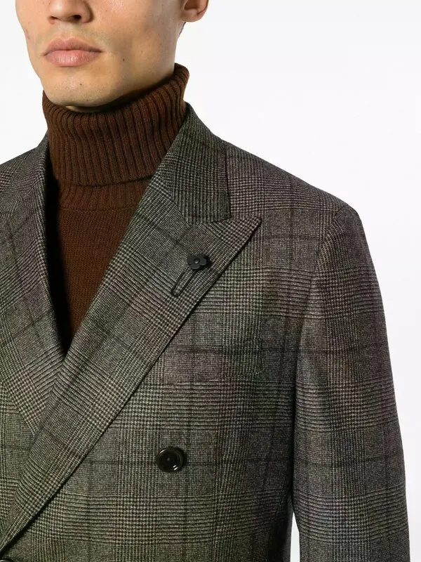 LARDINI Plaid-check Double-breasted Wool Suit