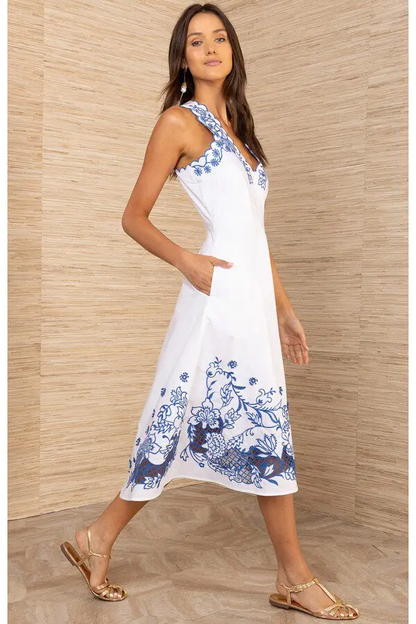 Hale Bob Bethia Embroidered Midi Dress - Blue