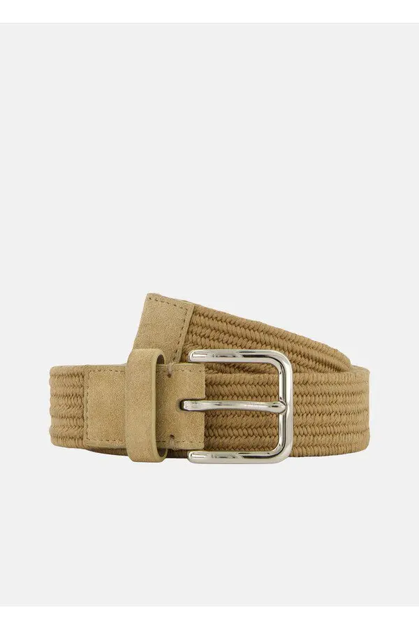 Vince Alex 32mm Woven Suede Belt - Natural