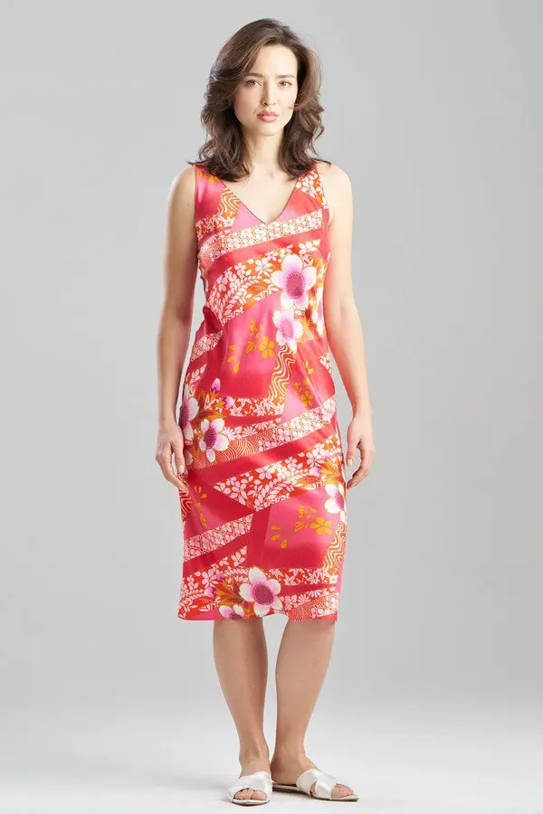 Natori Magnolia Printed Satin Slip Dress - Red