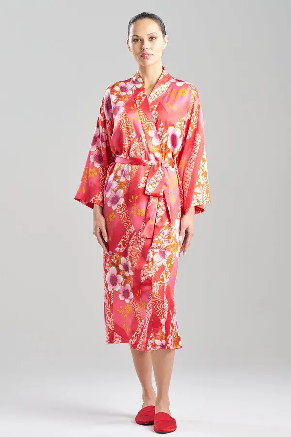 Natori Magnolia Printed Satin Robe - Red