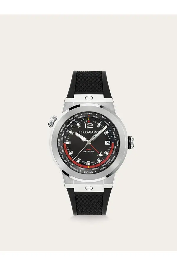 FERRAGAMO Gmt Worldtime Strap Watch - Black
