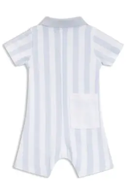 BOSS Striped Baby Romper With Polo Collar - Light Blue
