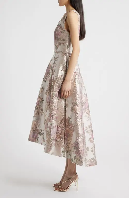 TAHARI ASL Metallic Jacquard High-low Midi Dress