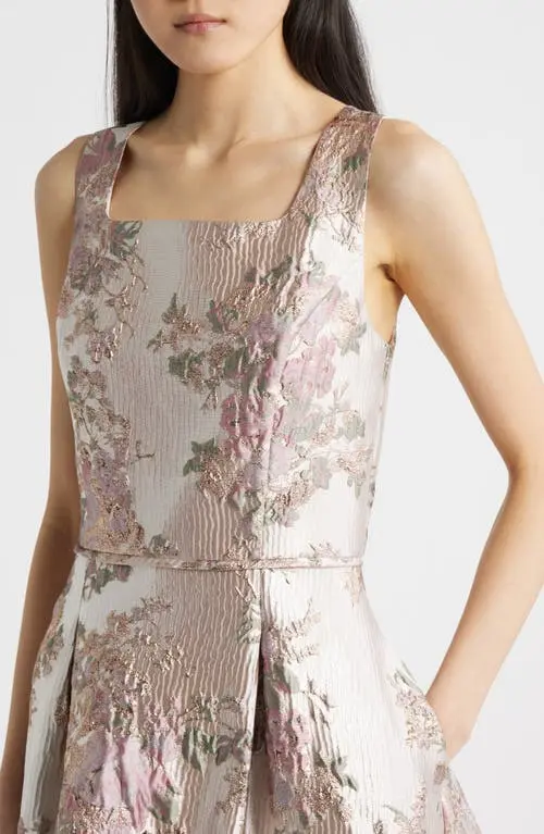 TAHARI ASL Metallic Jacquard High-low Midi Dress