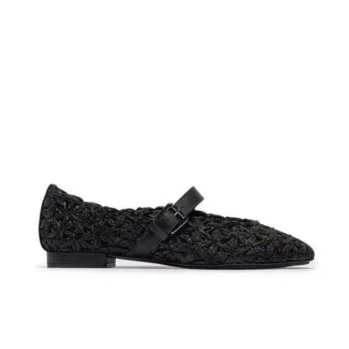 Bernardo Borden Raffia Mary Jane Flat - Black