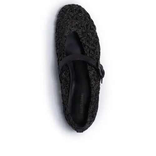 Bernardo Borden Raffia Mary Jane Flat - Black
