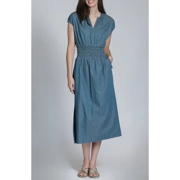 APNY Smocked Waist Denim Midi Dress - Indigo