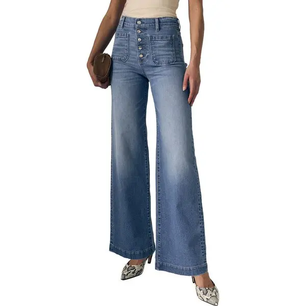 LE JEAN Georgia Patch Pocket Wide-leg Jeans