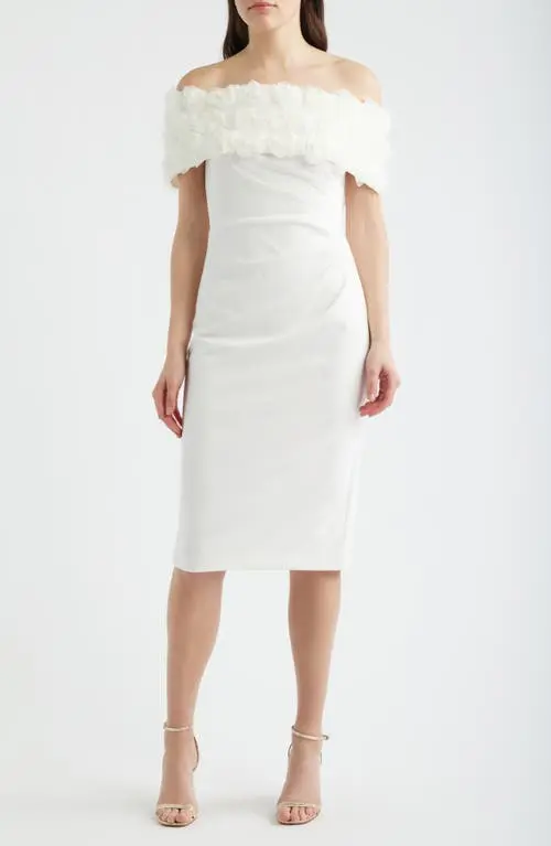 Eliza J Floral Appliqué Off-the-shoulder Scuba Crepe Sheath Dress - Ivory