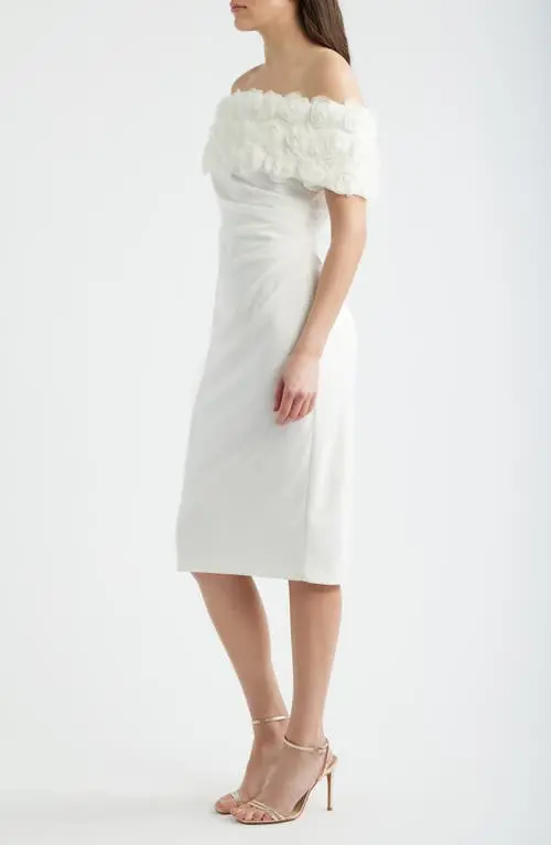 eliza j floral lace sheath dress Eliza J 3D Floral Applique V-Neck Sleeveless Sheath Midi Dress